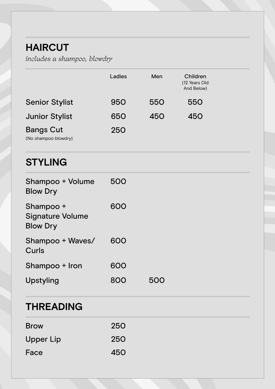 HairMNL Studio Service Menu