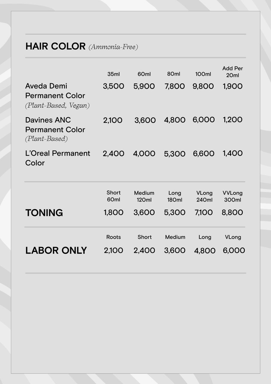 HairMNL Studio Service Menu