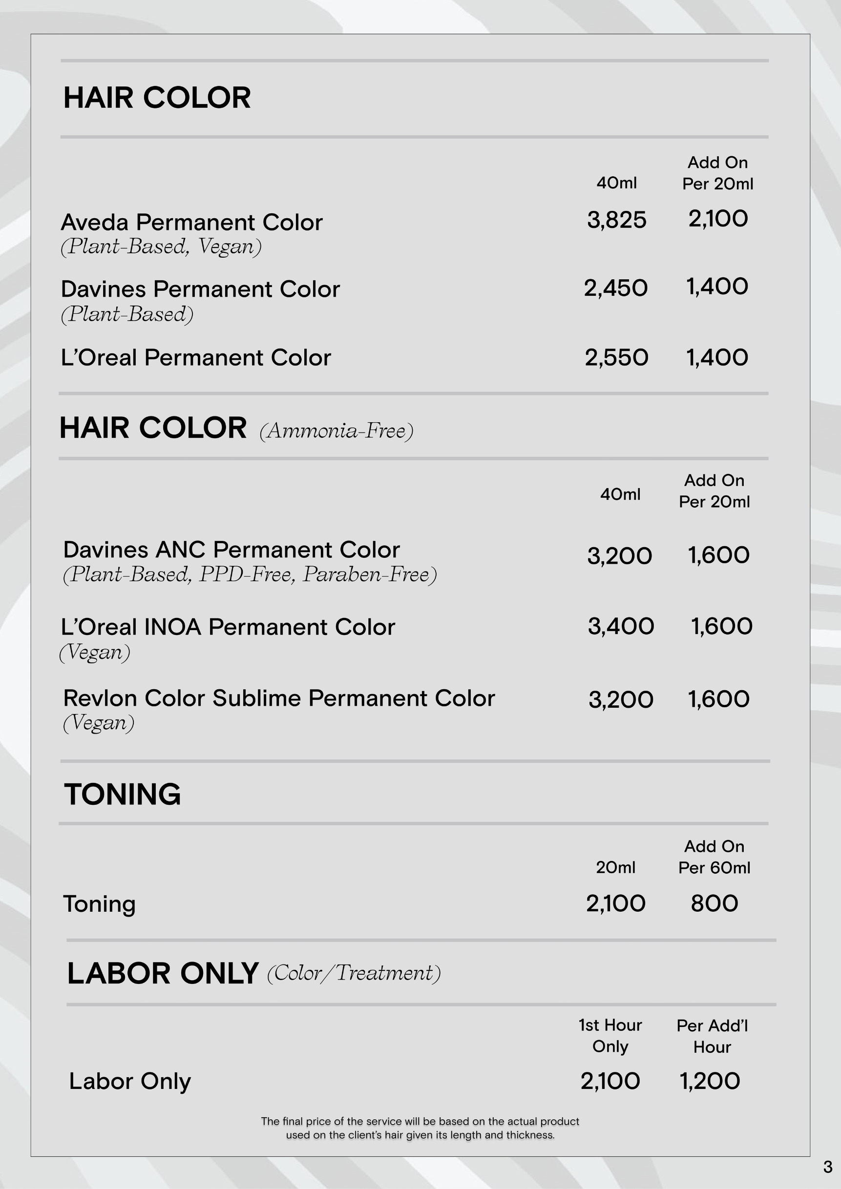 HairMNL Studio Service Menu