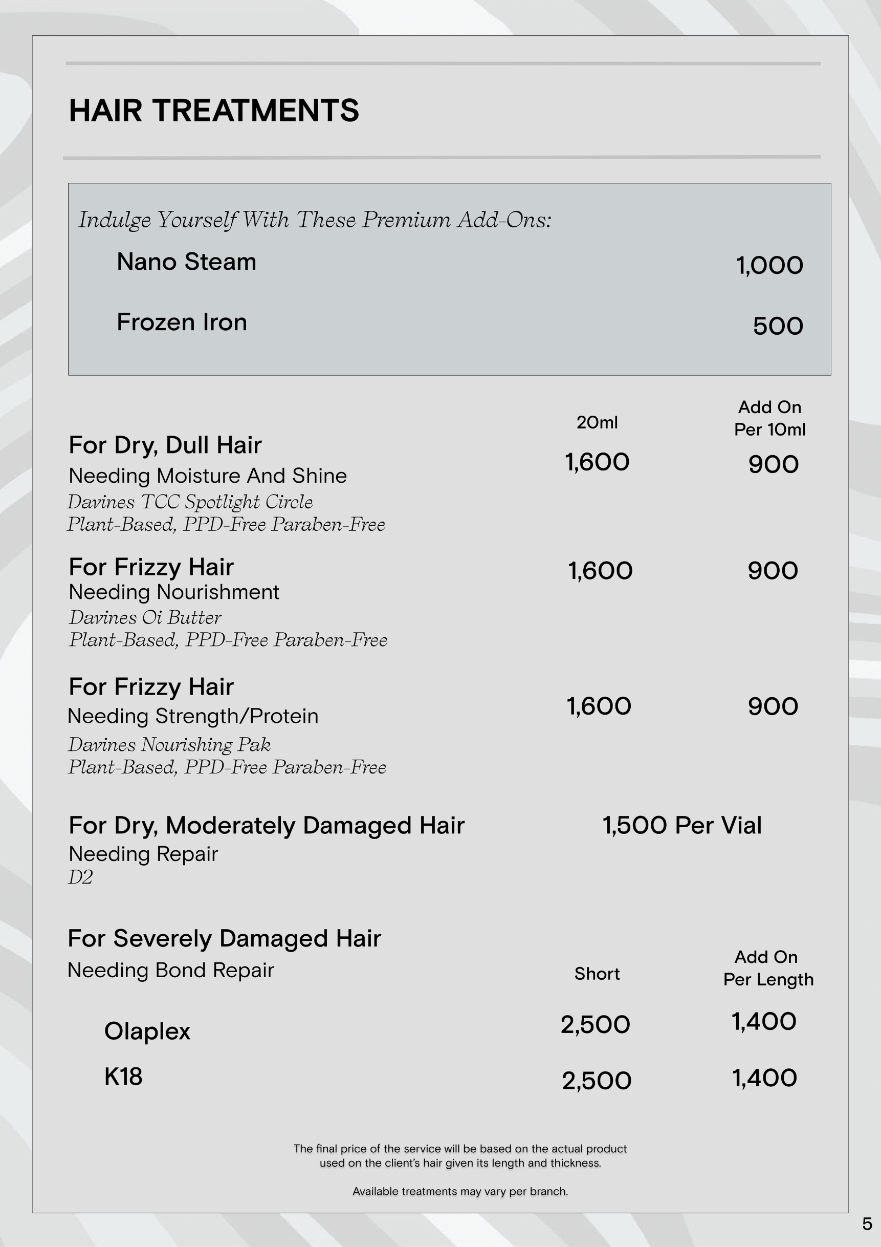 HairMNL Studio Service Menu