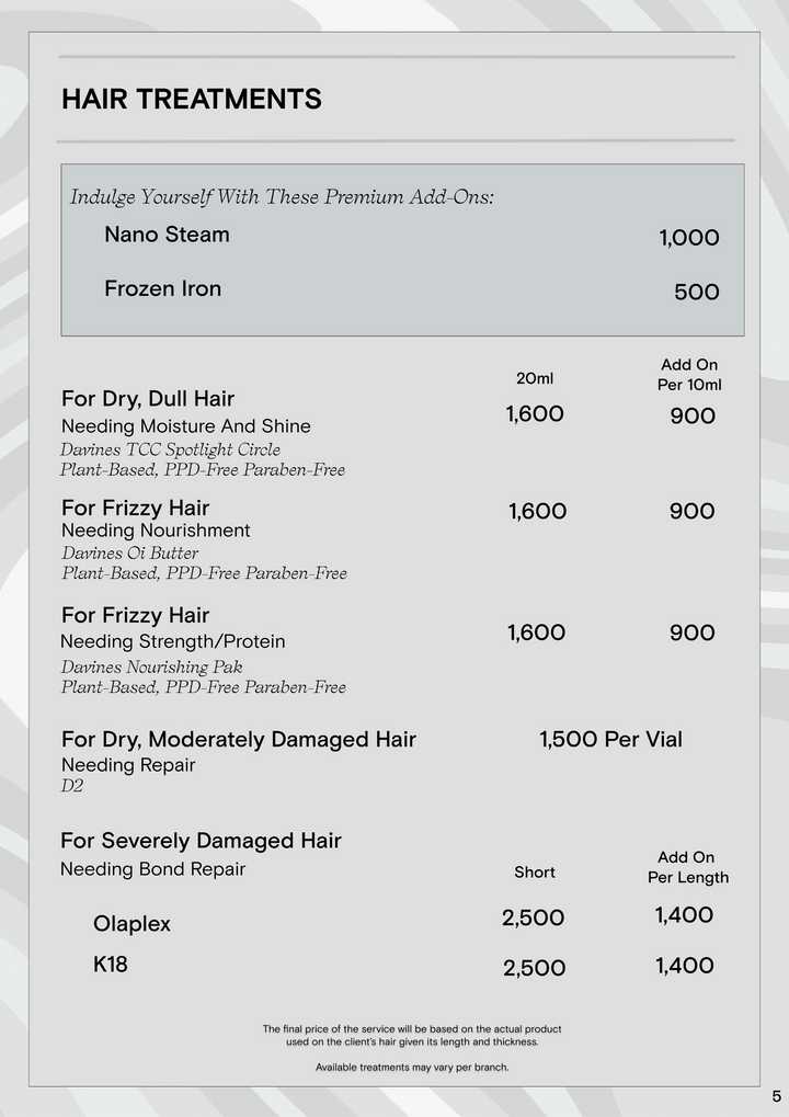 HairMNL Studio Service Menu