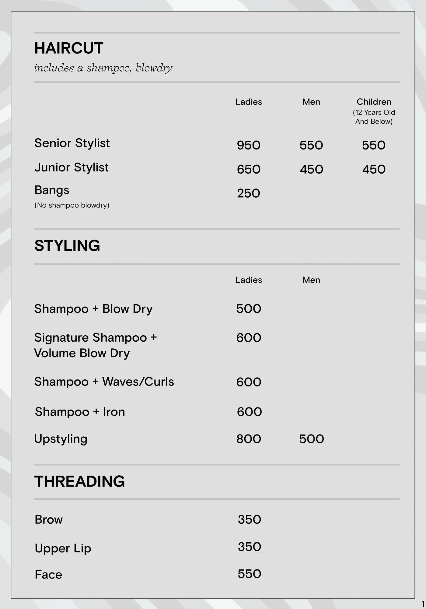 HairMNL Studio Service Menu