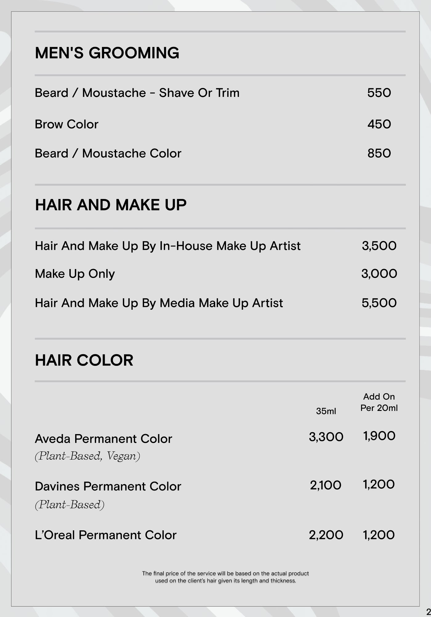 HairMNL Studio Service Menu