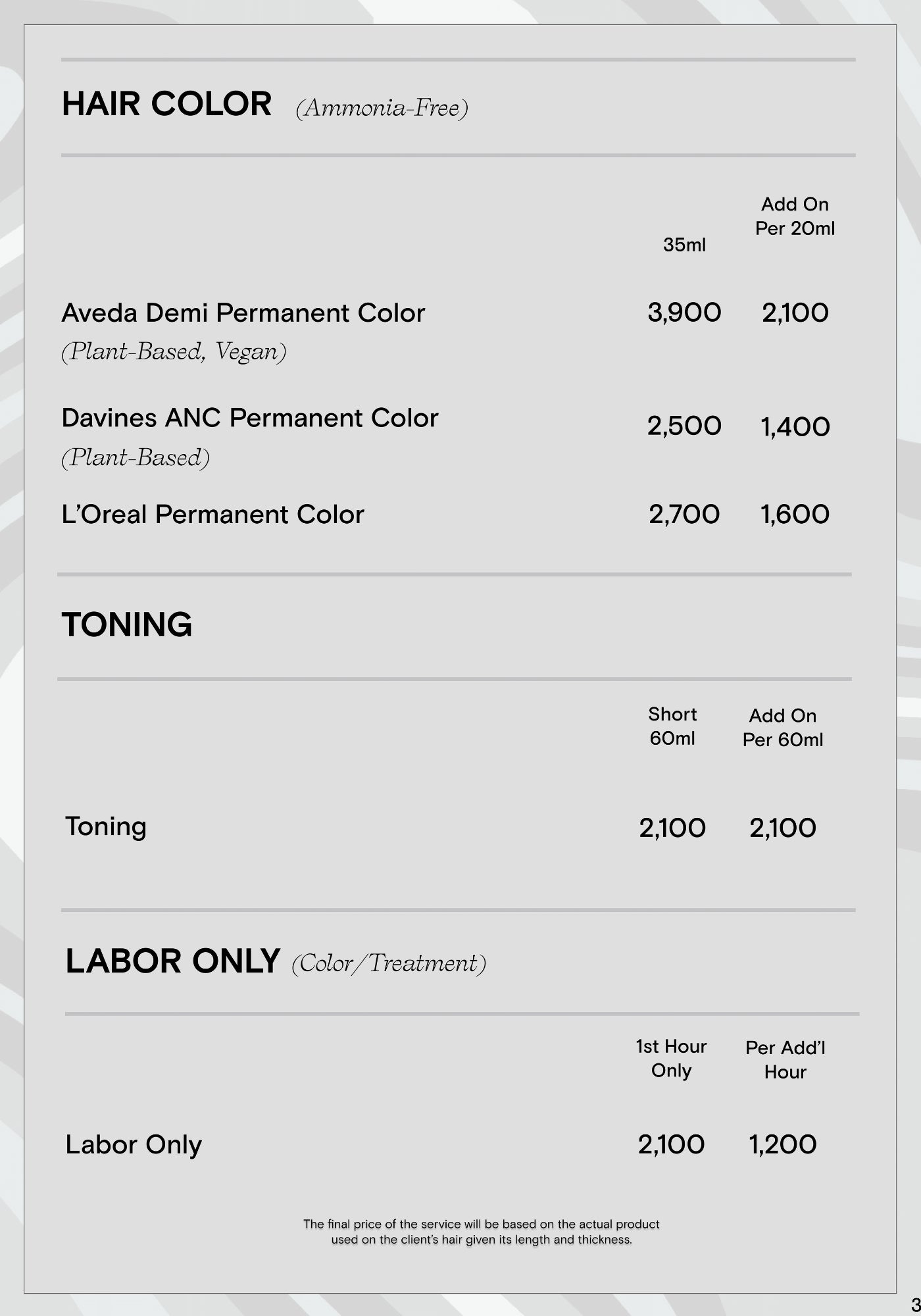 HairMNL Studio Service Menu