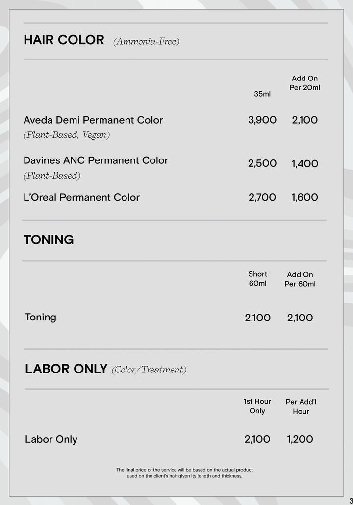 HairMNL Studio Service Menu