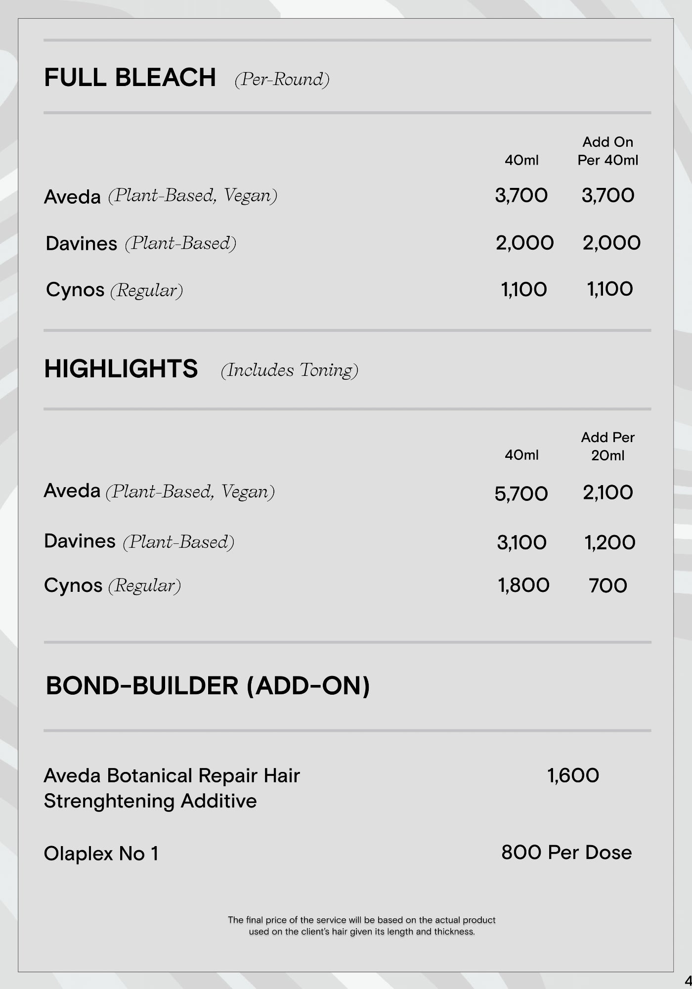 HairMNL Studio Service Menu