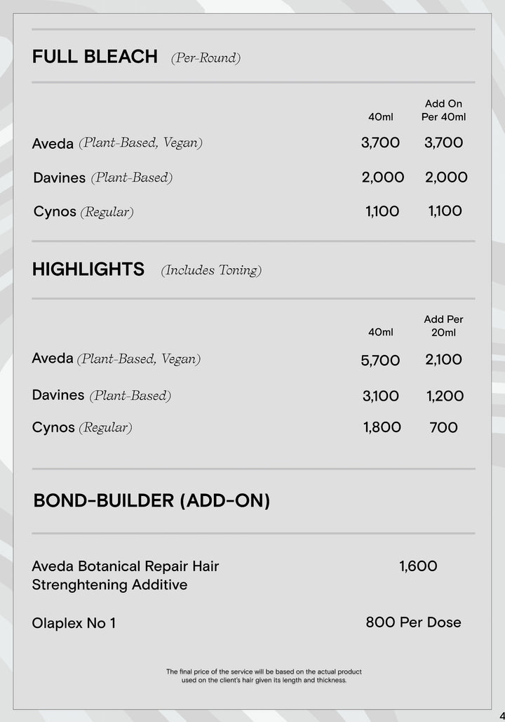 HairMNL Studio Service Menu