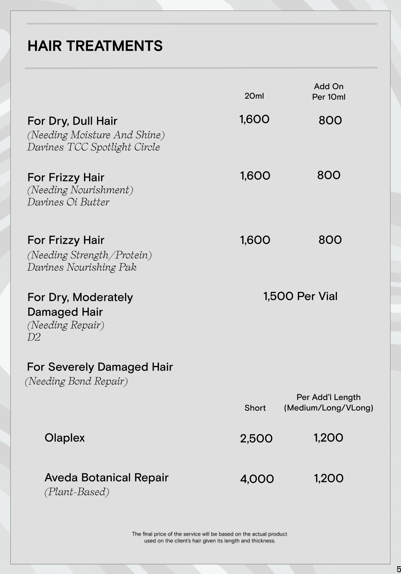 HairMNL Studio Service Menu