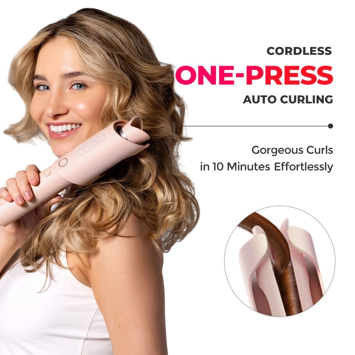 TYMO CurlGo Wireless Auto Curling Iron Pink HC-520P - HairMNL